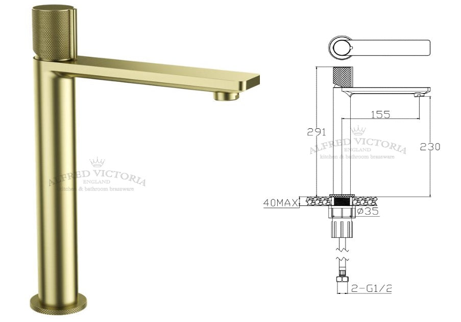 Frontline - Aqua Azar Tall Basin Mono - Brushed Brass – Bath & More UK