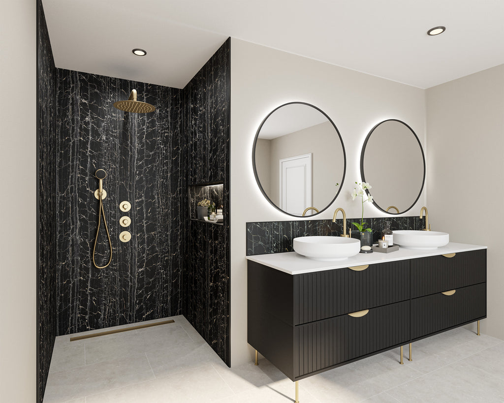 Nero Portoro Alloy Splashback | Wetwall Bathroom Wall Panels – Bath ...