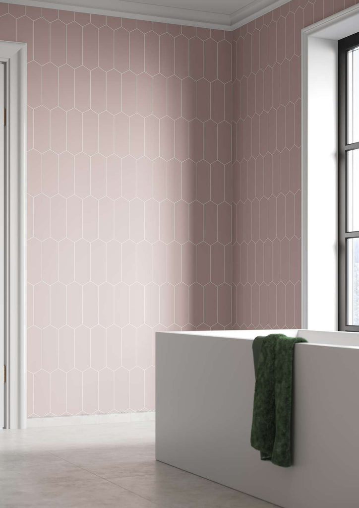 Fibo | Dusky Pink Elongated Hex Tile Wall Panel 600mm x 2400mm Tongue ...