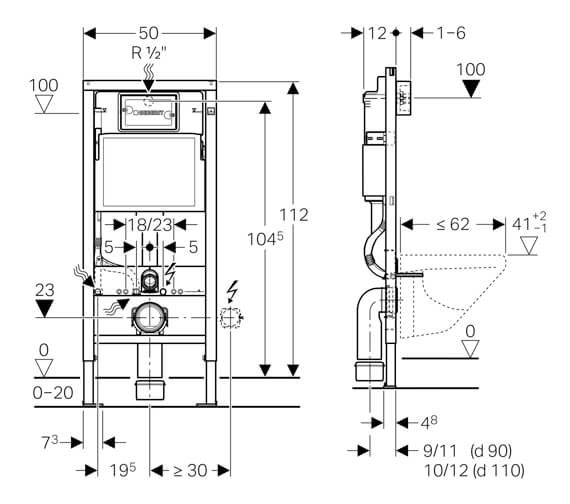 Geberit Duofix wall hung WC frame with cistern and flush plate 458.119 ...